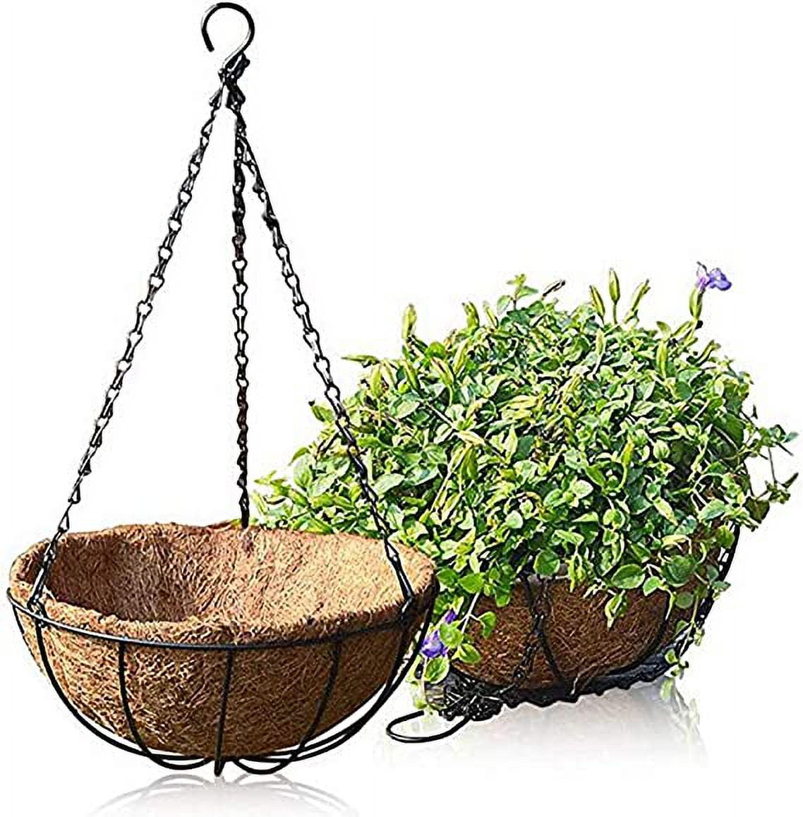 2 Pack Hanging Planter Flower Basket Metal with Coco Coir Liner 8 Inch Round Wire Plant Holder ...