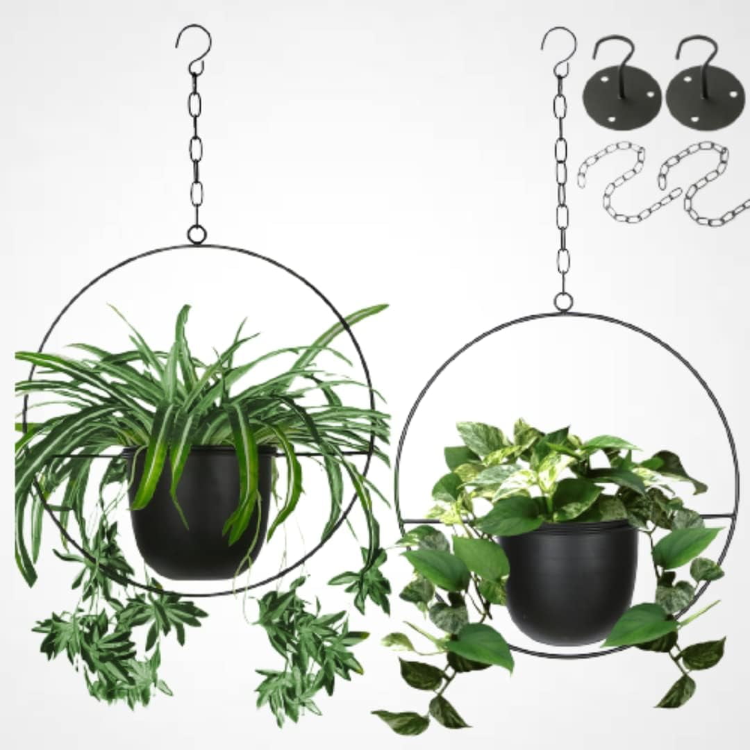 2 Pack Hanging Planters for Indoor Plants with 5.5" Pot + Ceiling Hook ...