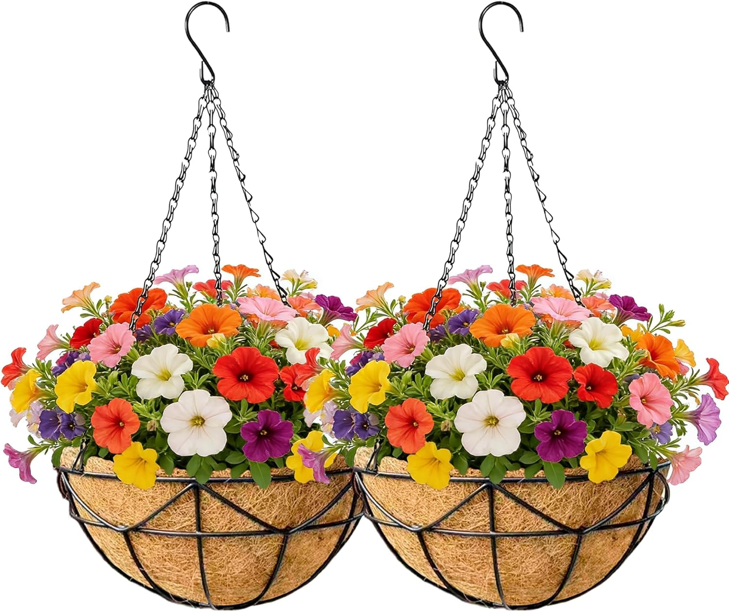 2 Pack Hanging Planters with Coconut Liner Metal Outdoor Hanging ...