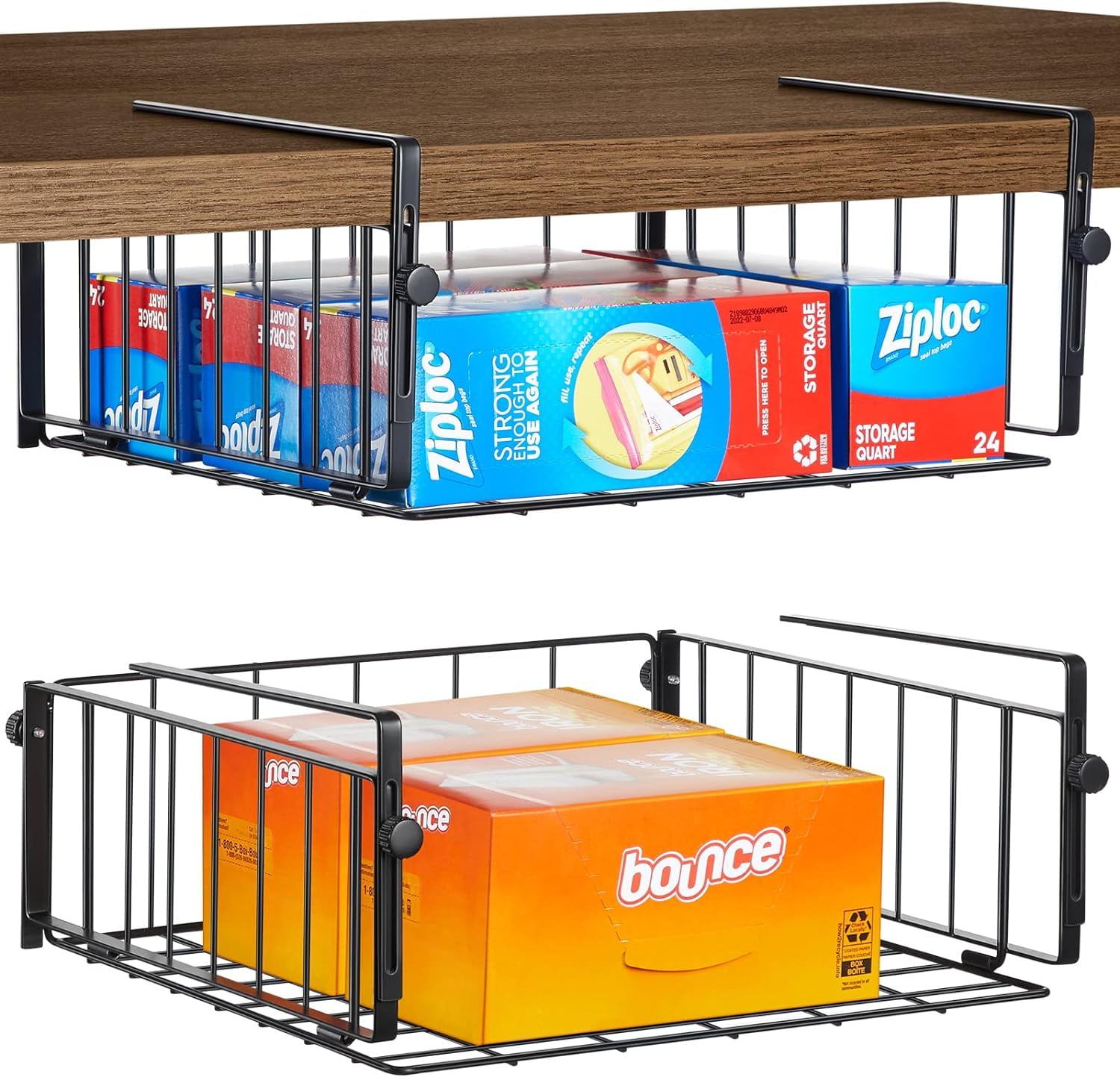 2 Pack Hanging Under Shelf Storage Basket,Adjustable Under Cabinet Add ...