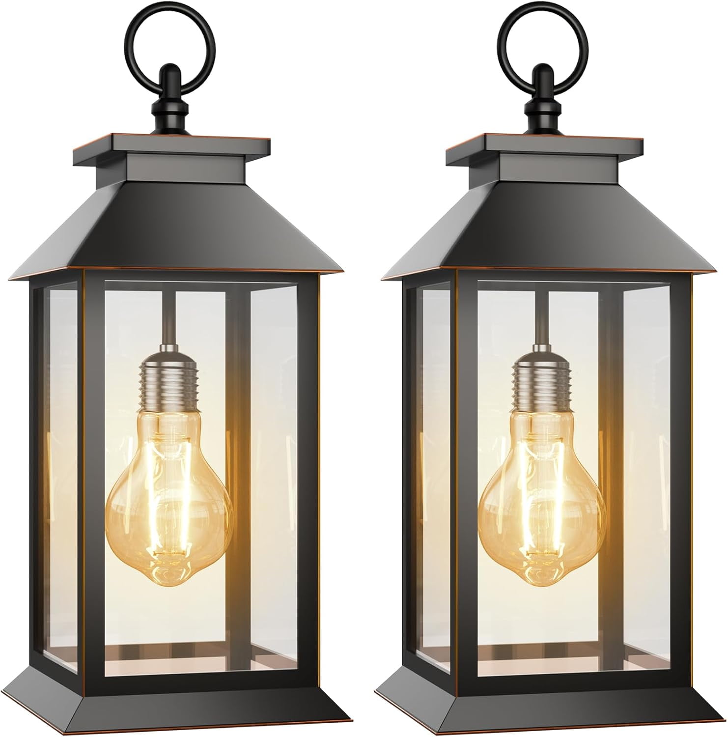 2 Pack Hanging Solar Lanterns Glass Solar Lights Outdoor Waterproof ...