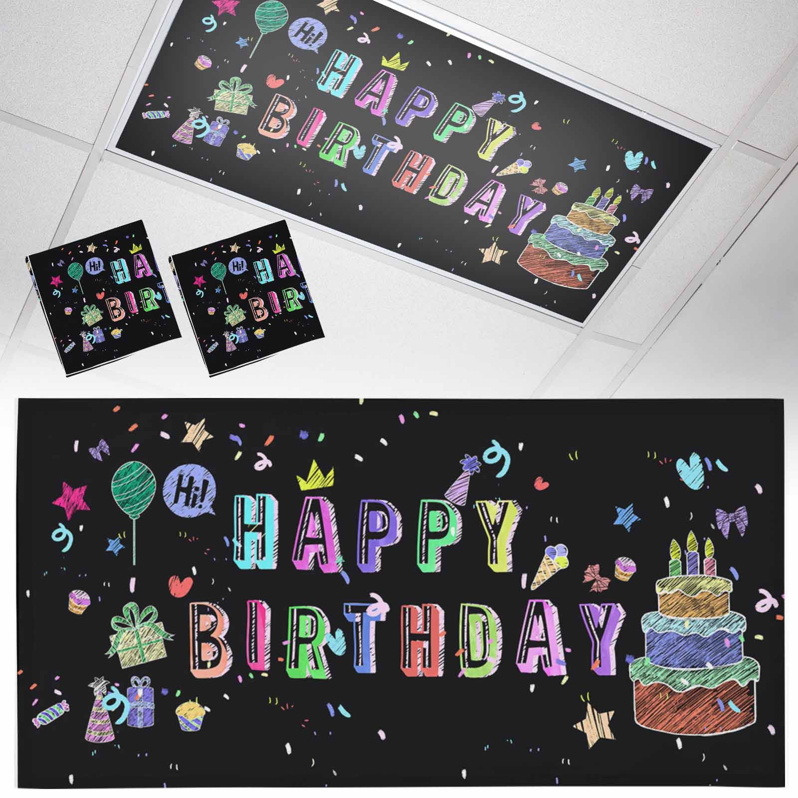 2 Pack Happy Birthday Fluorescent Light Covers for Ceiling Lights, Cake ...