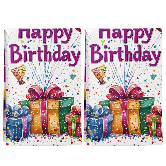 2 Pack Happy Birthday Kitchen Towels Colorful Balloon Ribbon Present ...