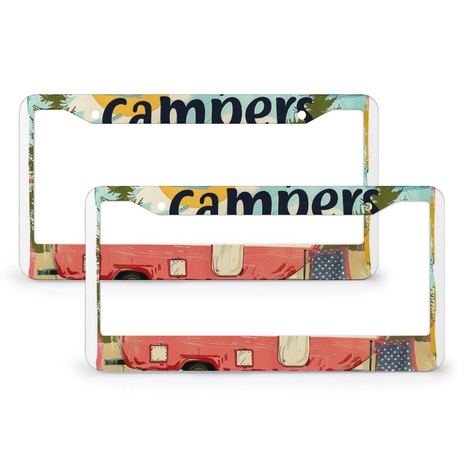2 Pack Happy Campers License Plate Cover Vintage Decorative Camping ...