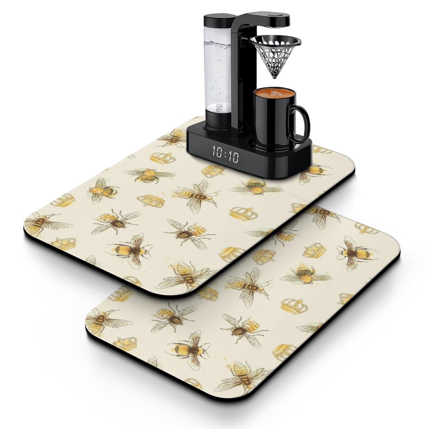 2 Pack Happy Cartoon Bee Print Absorbent Mats - 4-Layer Coffee Machine ...