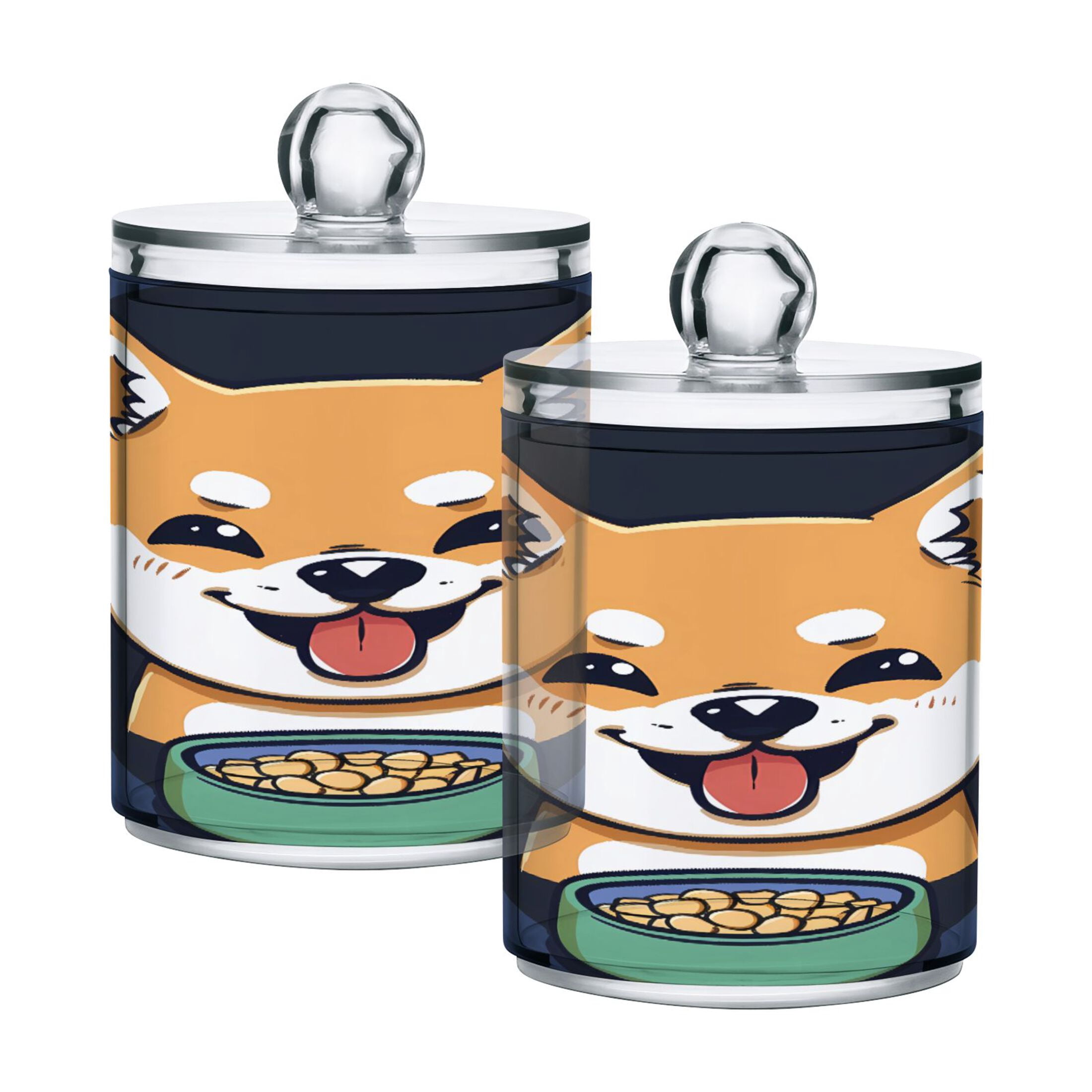 2 Pack Happy Chai Dog Qtip Holder Dispenser Clear Plastic Storage ...