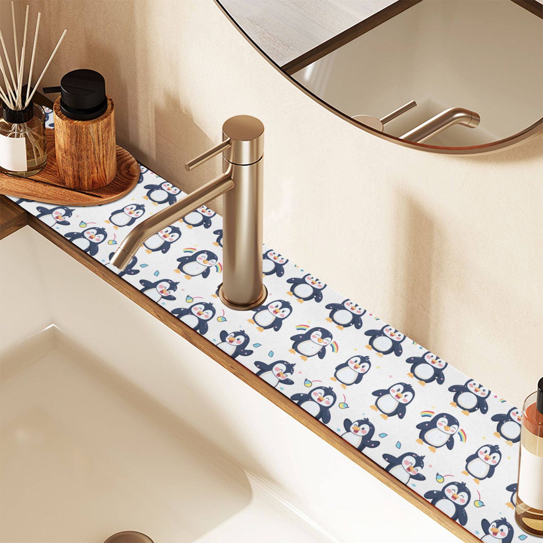 2 Pack Happy Penguins Faucet Mat for Kitchen Sink 30'' Sink Splash ...