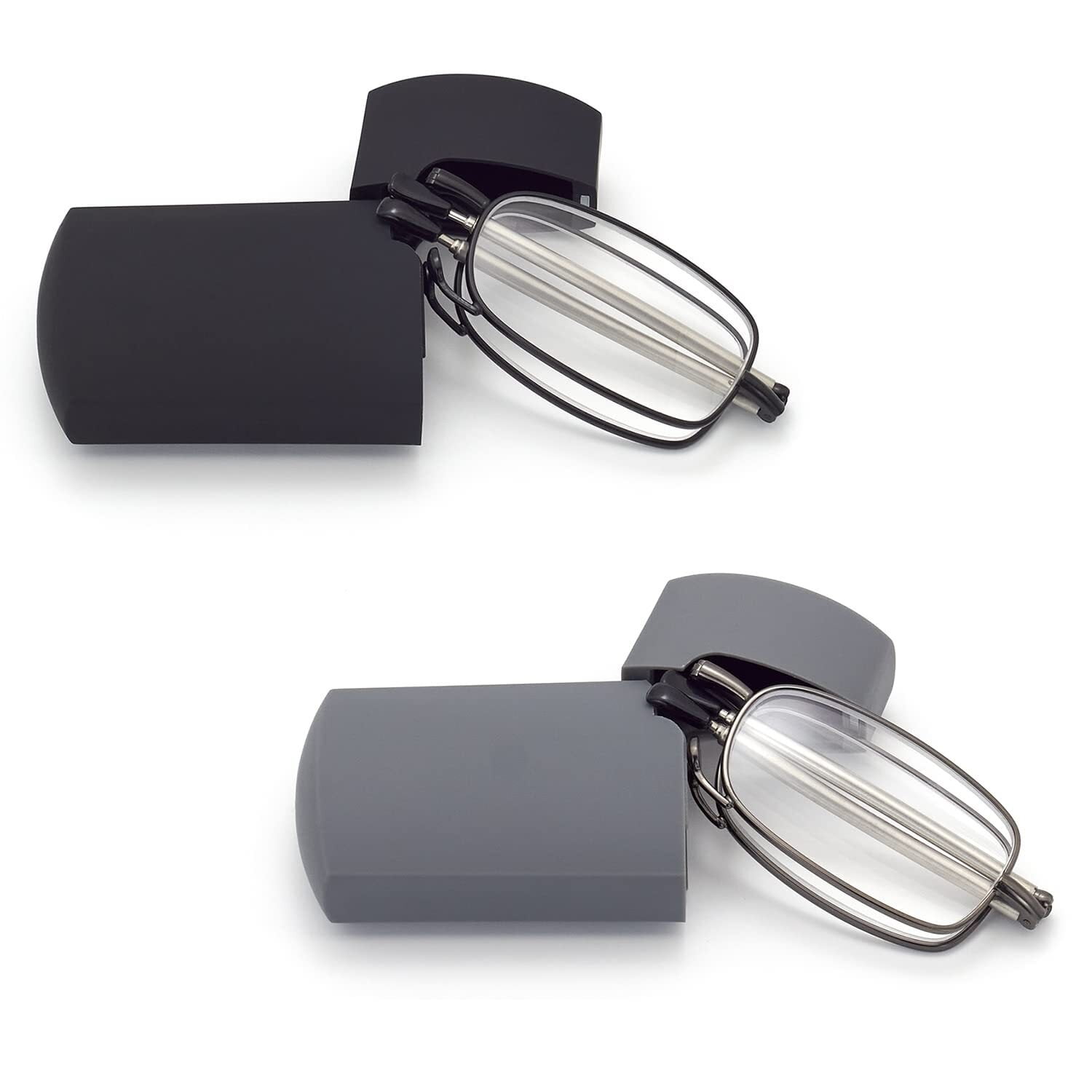 2-Pack Hard Cases Folding Reading Glasses, Pocket Wallet Purse Compact ...