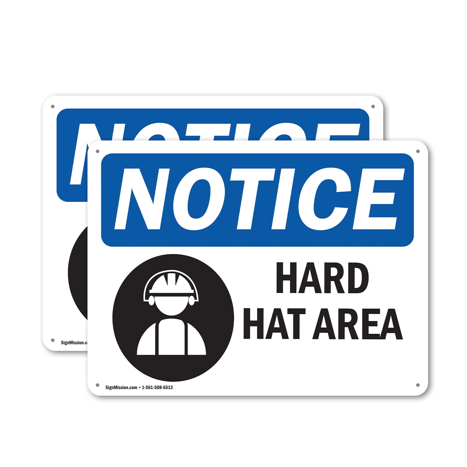 (2 Pack) Hard Hat Area OSHA Notice Sign 14 Inch X 10 Inch Indoor ...
