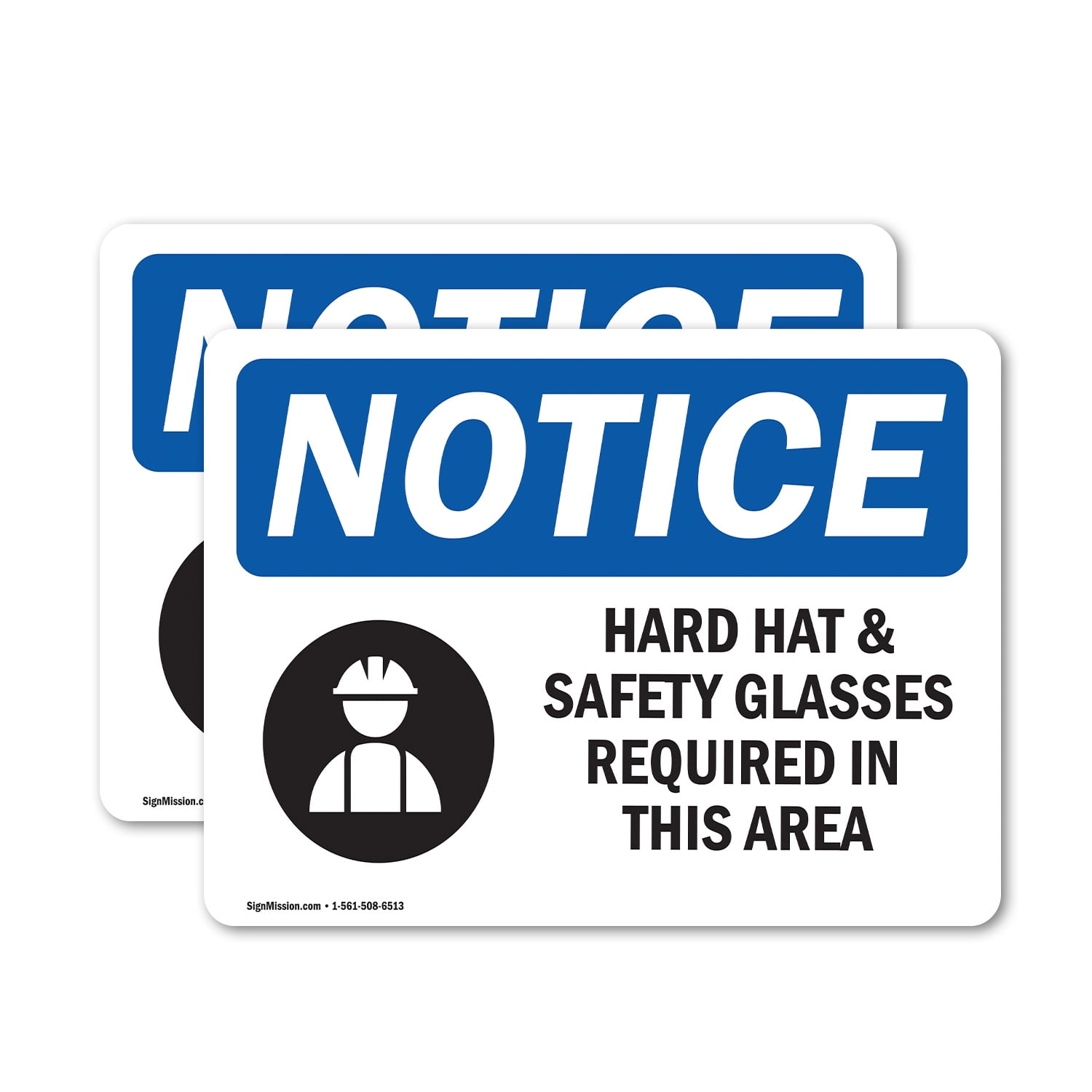 (2 Pack) Hard Hat Safety Glasses Required In Area OSHA Notice Sign 24 ...