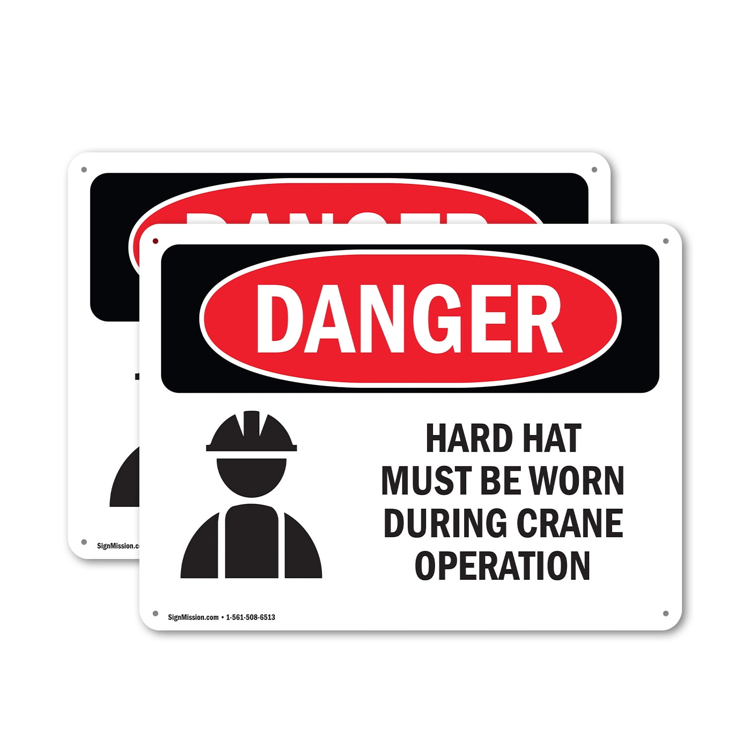 (2 Pack) Hard Hat Worn During Crane Operation OSHA Danger Sign 18 Inch ...