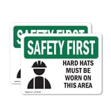 (2 Pack) Hard Hats Must Be Worn In This Area With Symbol OSHA Safety ...