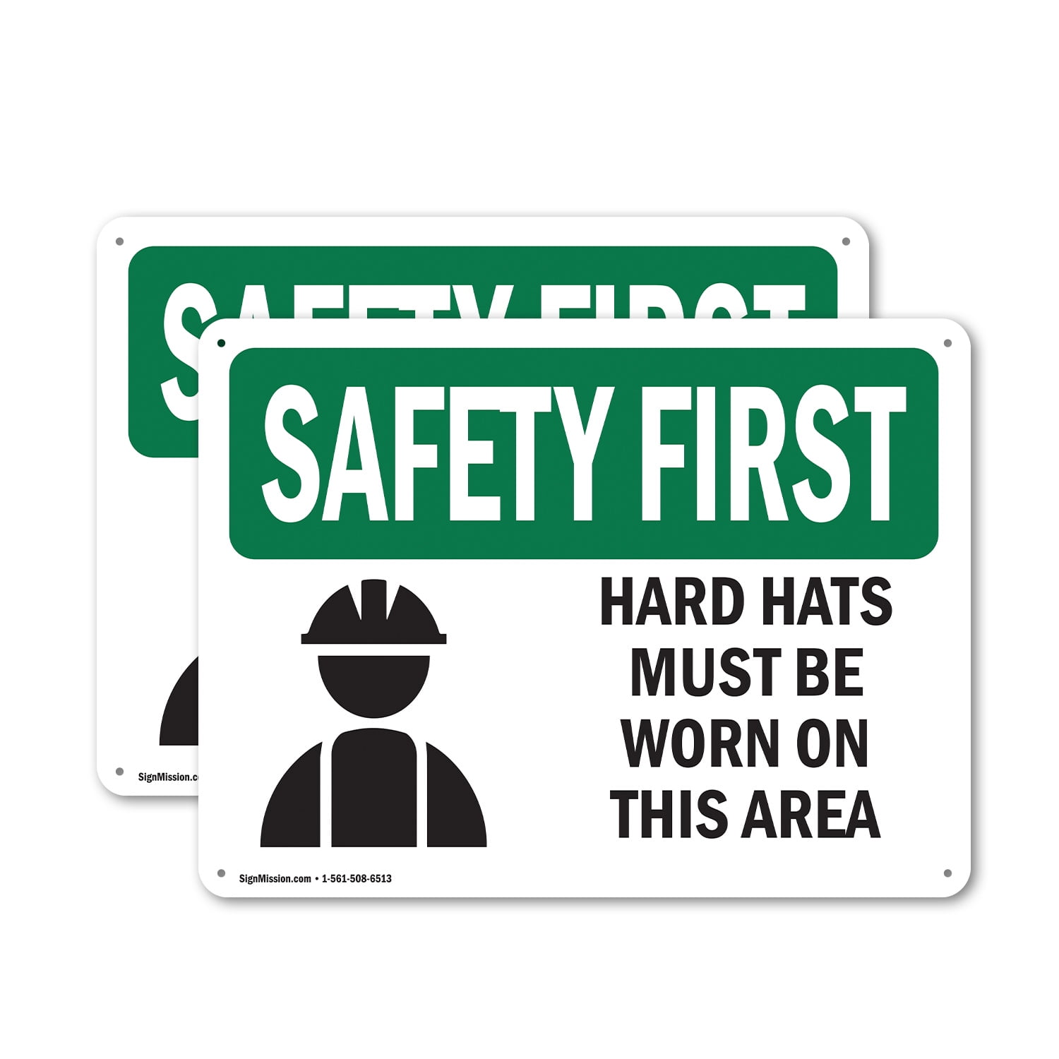 (2 Pack) Hard Hats Must Be Worn In This Area With Symbol OSHA Safety ...