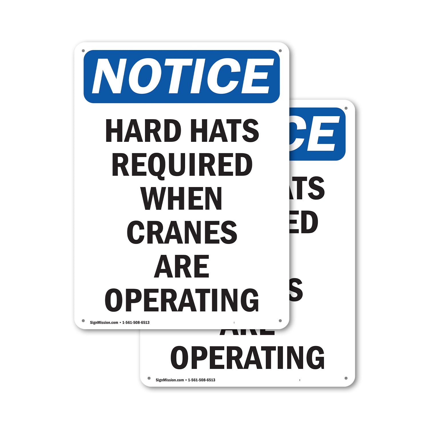 (2 Pack) Hard Hats Required When Cranes OSHA Notice Sign 18 Inch X 24 ...