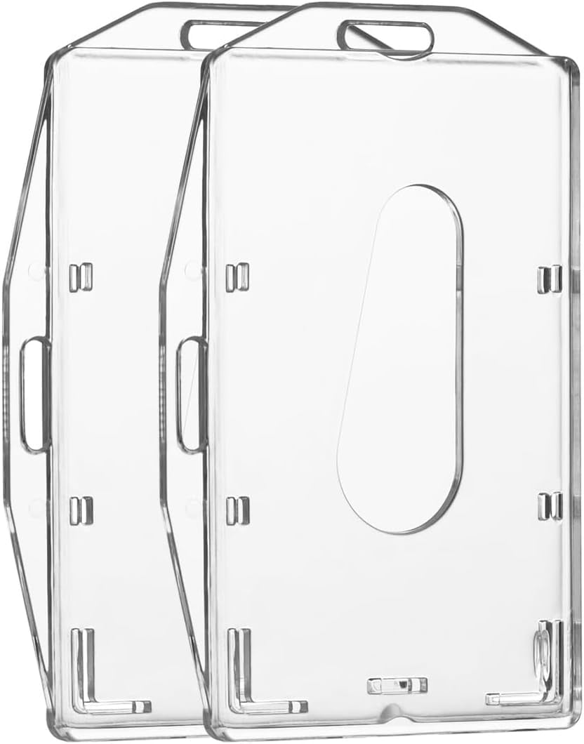 2 Pack Hard Plastic Badge Holder, Dual-Sided Horizontal and Vertical ID ...