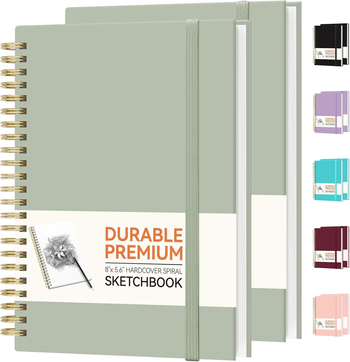 2 Pack Hardcover Spiral Notebook Sketchbook, 5.6"x8" Blank Plain Paper ...