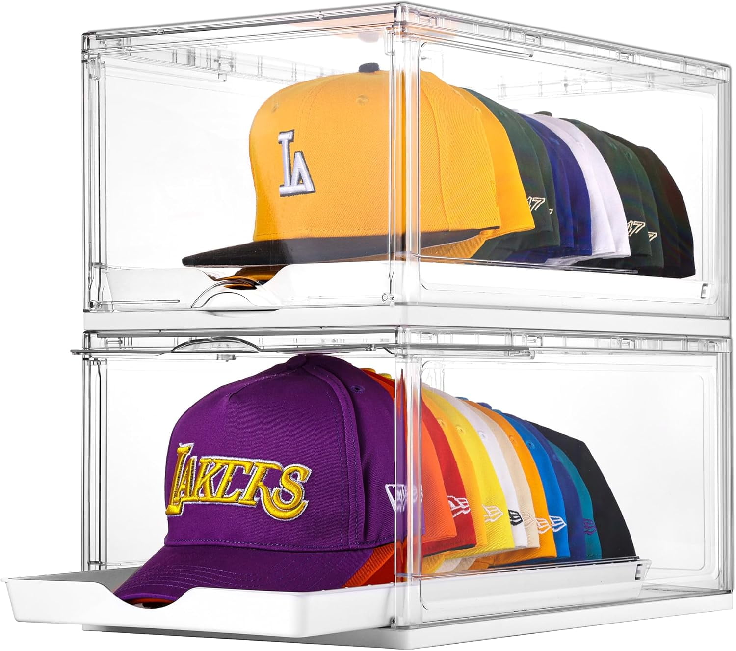2 Pack Hat Organizer for Baseball Caps, Clear Hats Holder Box with ...