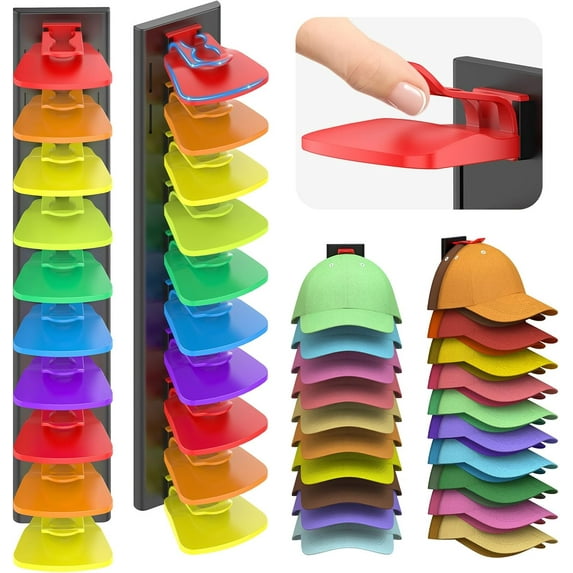 2 Pack Hat Organizer for Baseball Caps - Wall Mounted Holds Up to 40 ...
