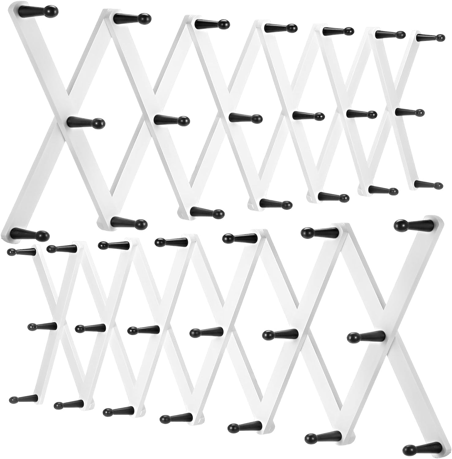 2 Pack Hat Rack Wall Mount Accordion Wall Har with 20 Hooks Pine Wood ...