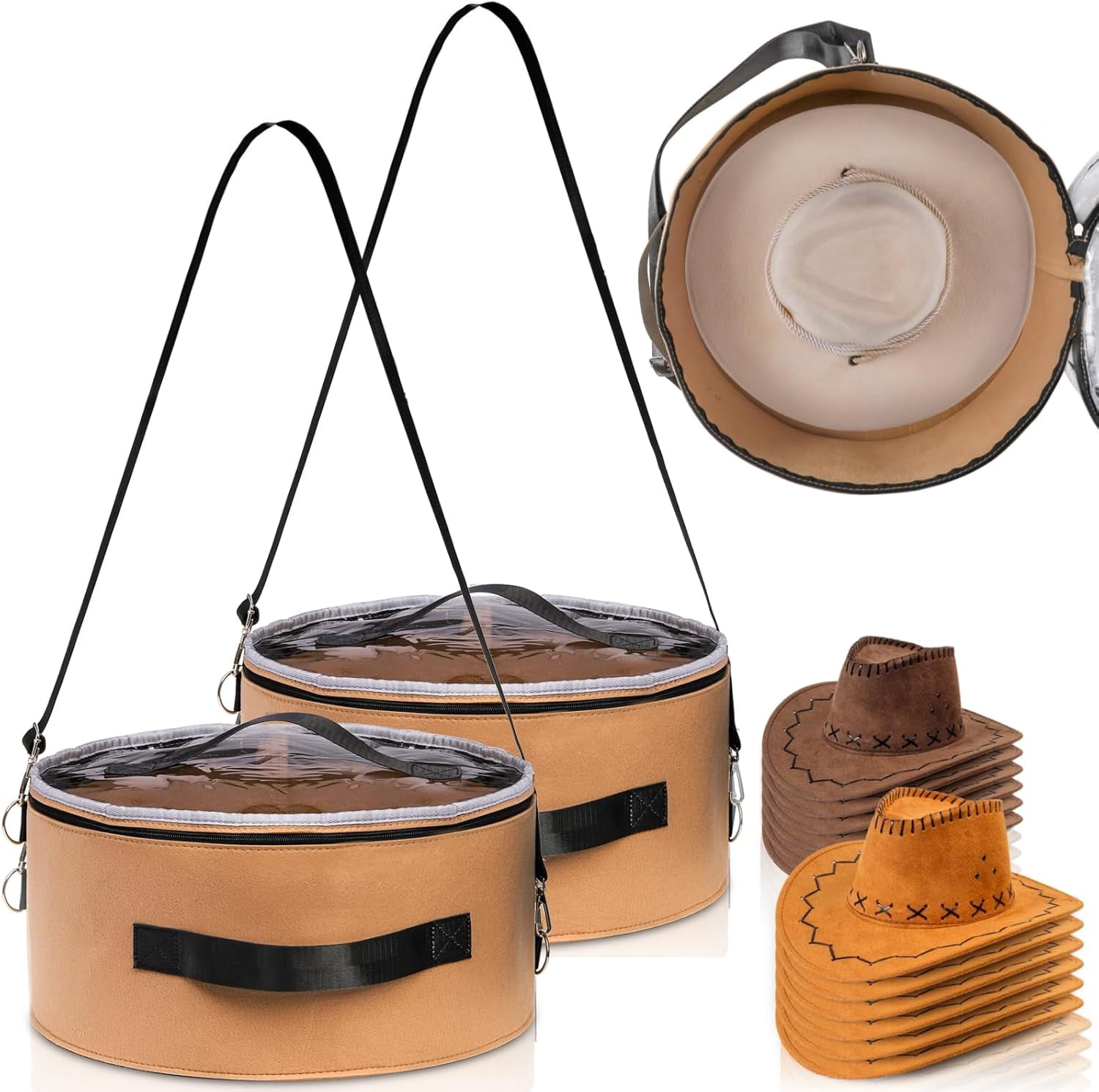 2 Pack Hat Storage Box with Lid, 15 Inch Foldable Felt Hat Box, Round ...