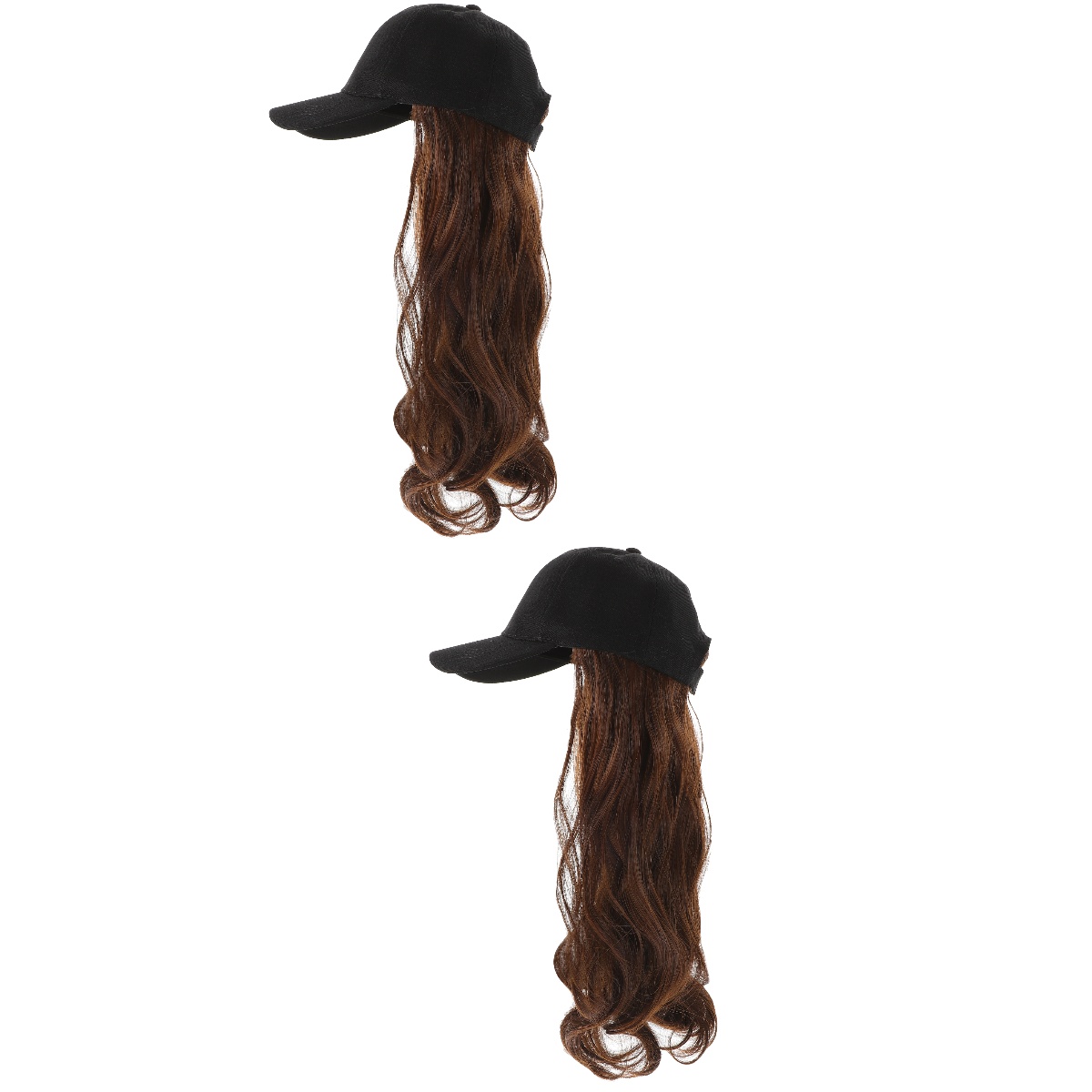 2 Pack Hat Wig Peaked Cap with Hair Attached Wigs for Women Curly Hats ...