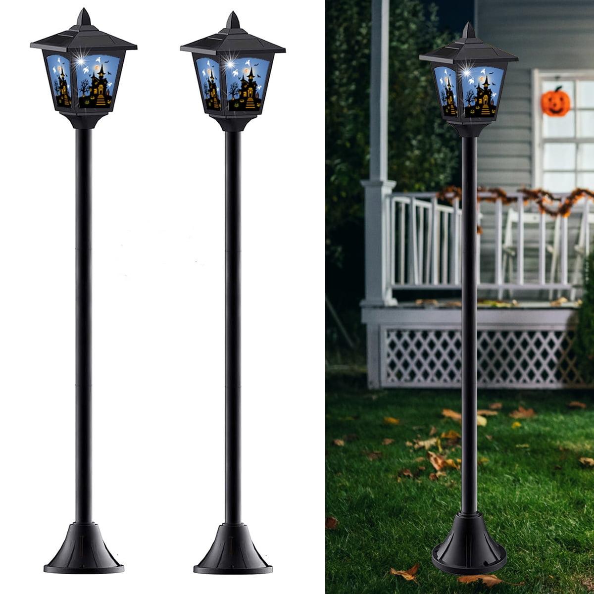 2-Pack Haunted House Solar Post Lights - Spooky Halloween Decoration ...