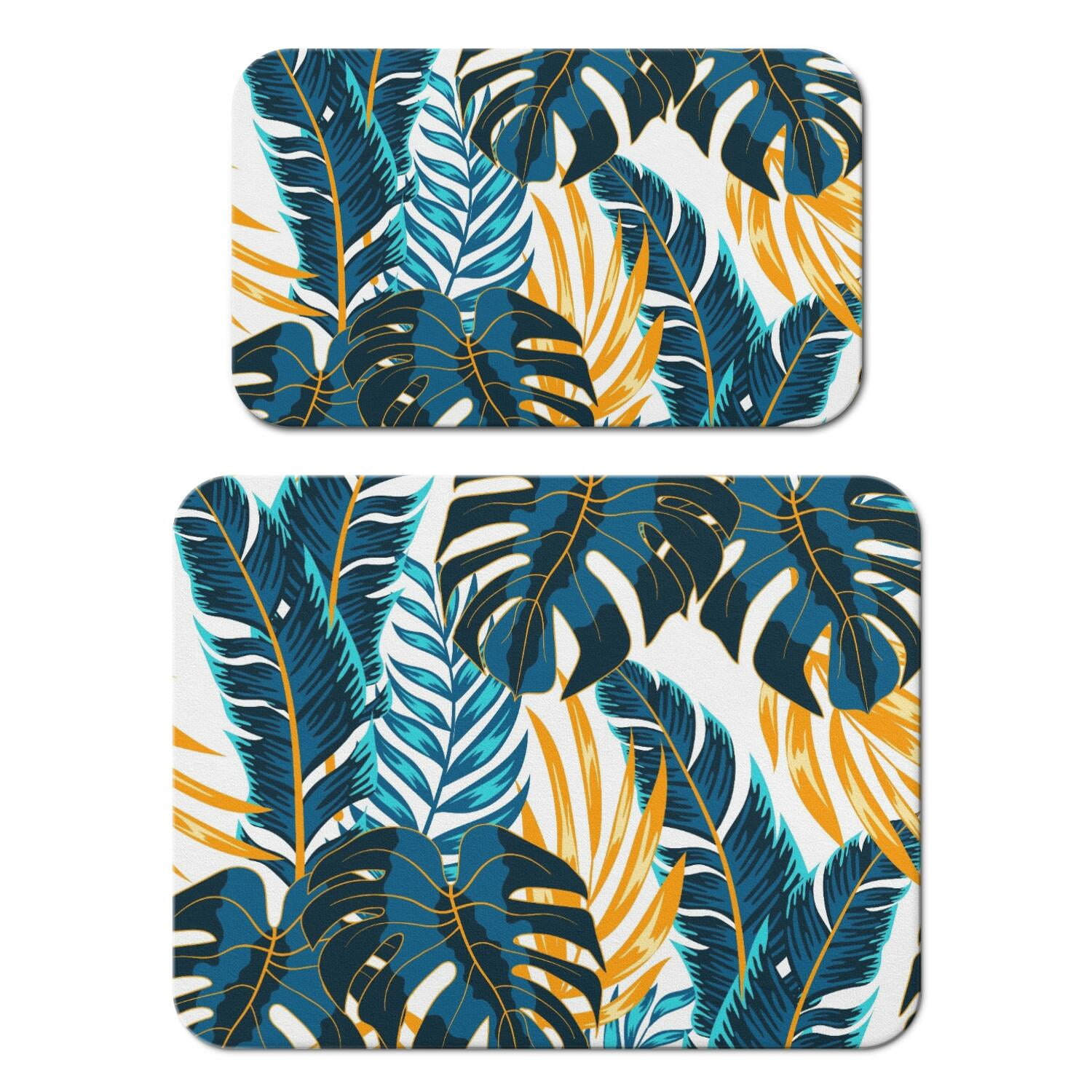 2 Pack Hawaiian Leafy Coffee Station Mat Retro Jungle Leaves Design, Slip-Resistant Base ...