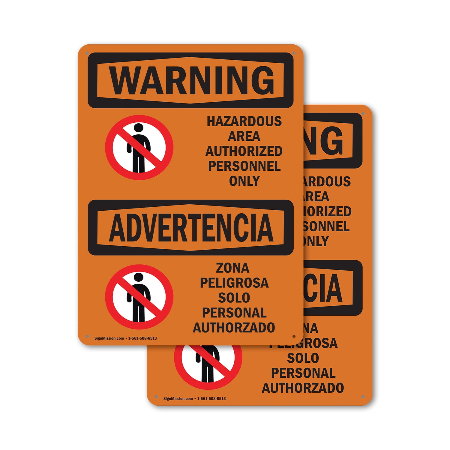 (2 Pack) Hazardous Authorized Personnel Bilingual OSHA Warning Sign 7 ...