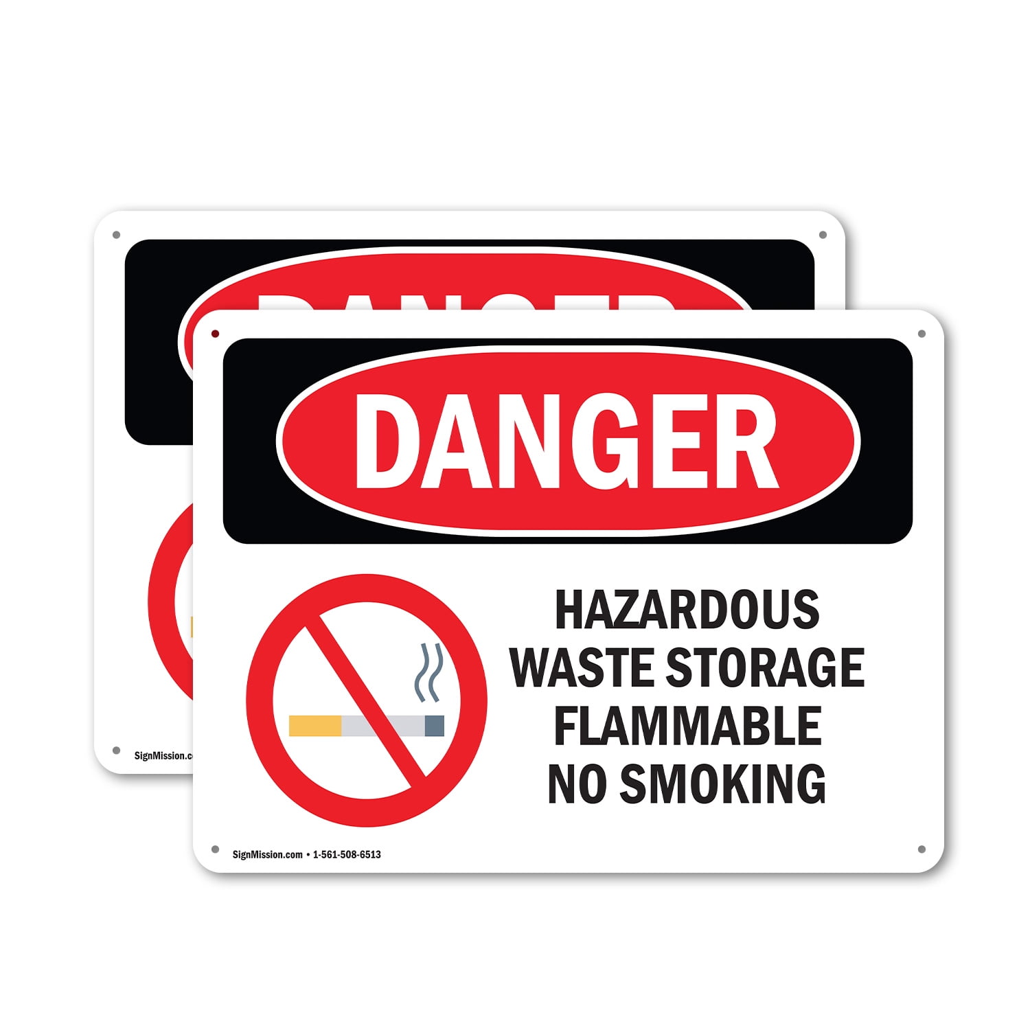 (2 Pack) Hazardous Waste Storage Flammable No Smoking OSHA Danger Sign ...