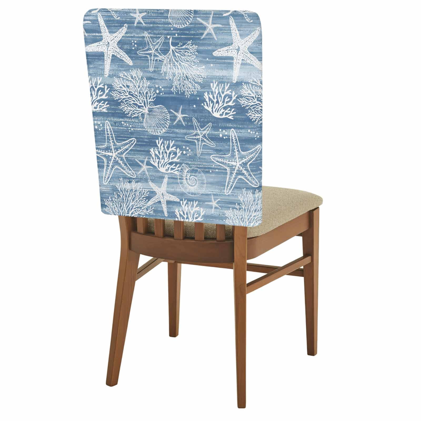 2 Pack Haze Blue Coastal Chair Back Covers Nautical Starfish Coral ...