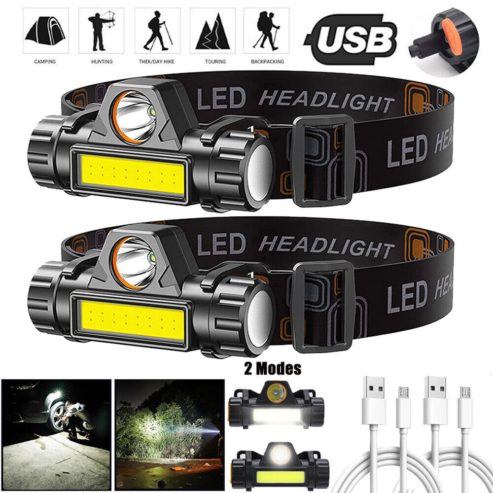 2 Pack Headlamp Rechargeable, Super Bright 90° Wide Beam LED Headlamp ...