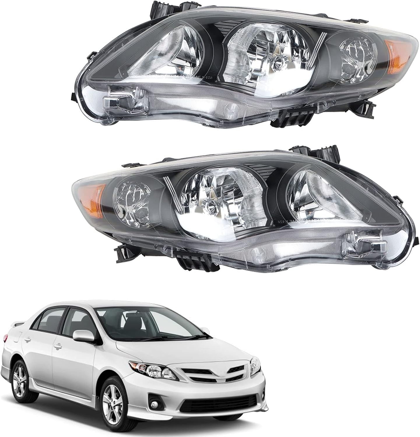 2-Pack Headlights Assembly Headlamp Clear Lens Halogen Left & Right Side Repalcement for 2011 ...