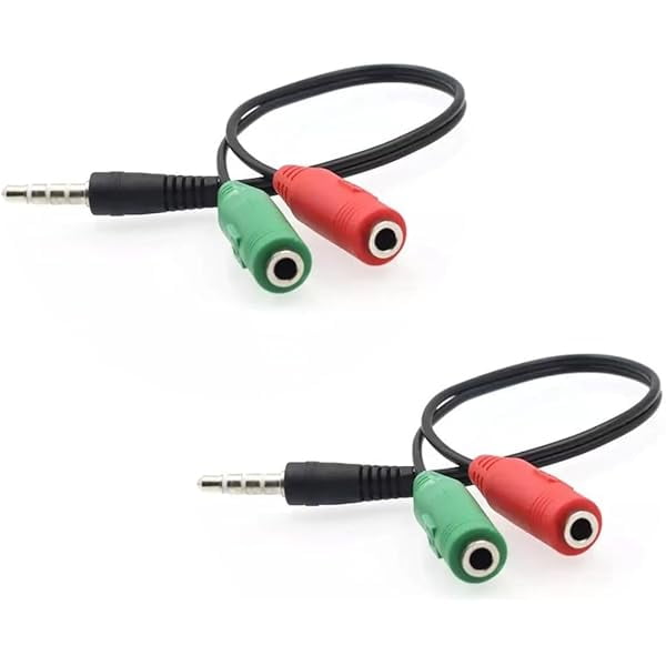 2 Pack Headset Splitter Adapter 3.5mm Plug TRRS Male to Dual TRS ...