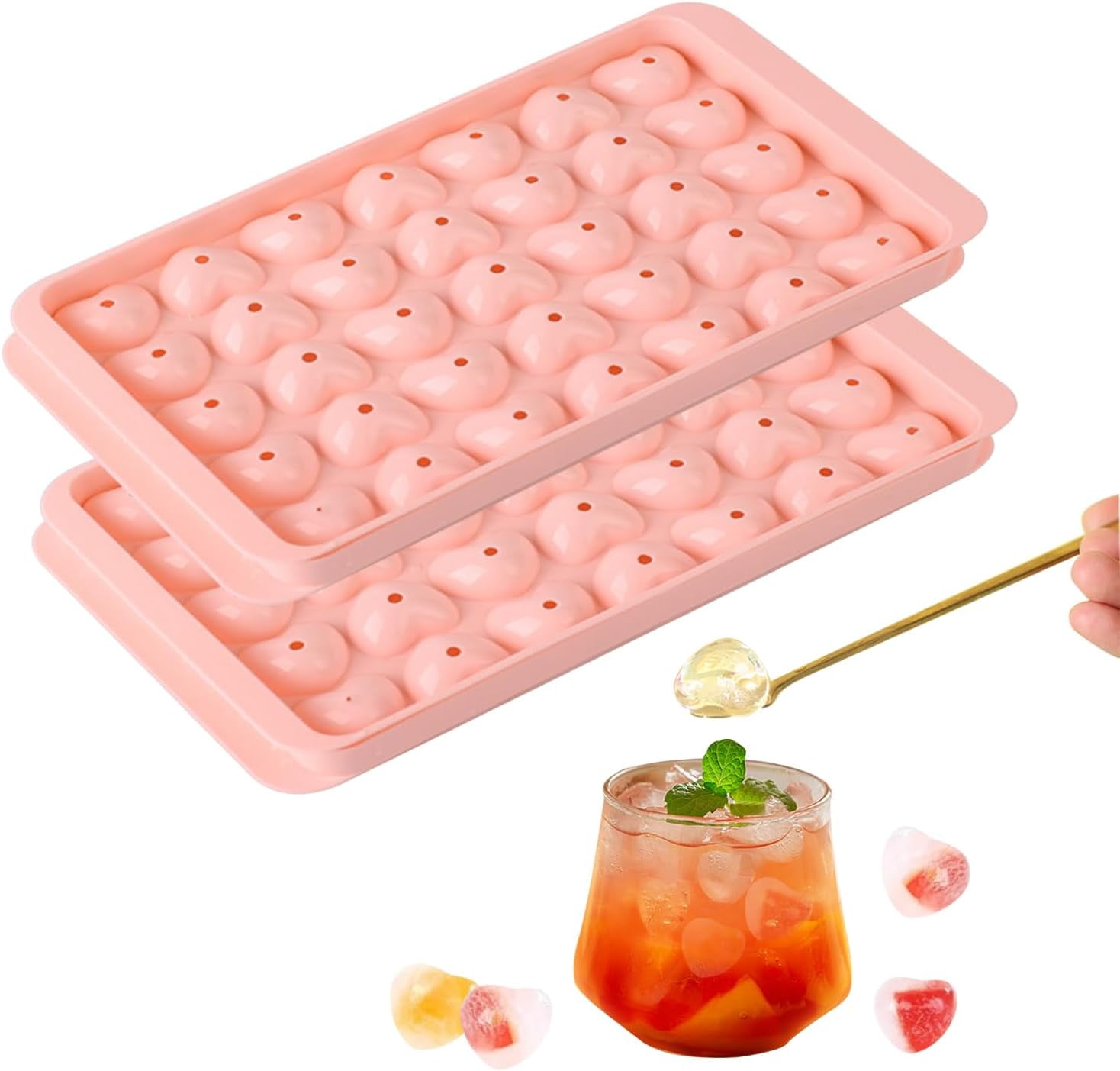 2 Pack Heart Ice Cube Tray with Lid, Fun Shape Ice Maker Mold, Mini Ice ...
