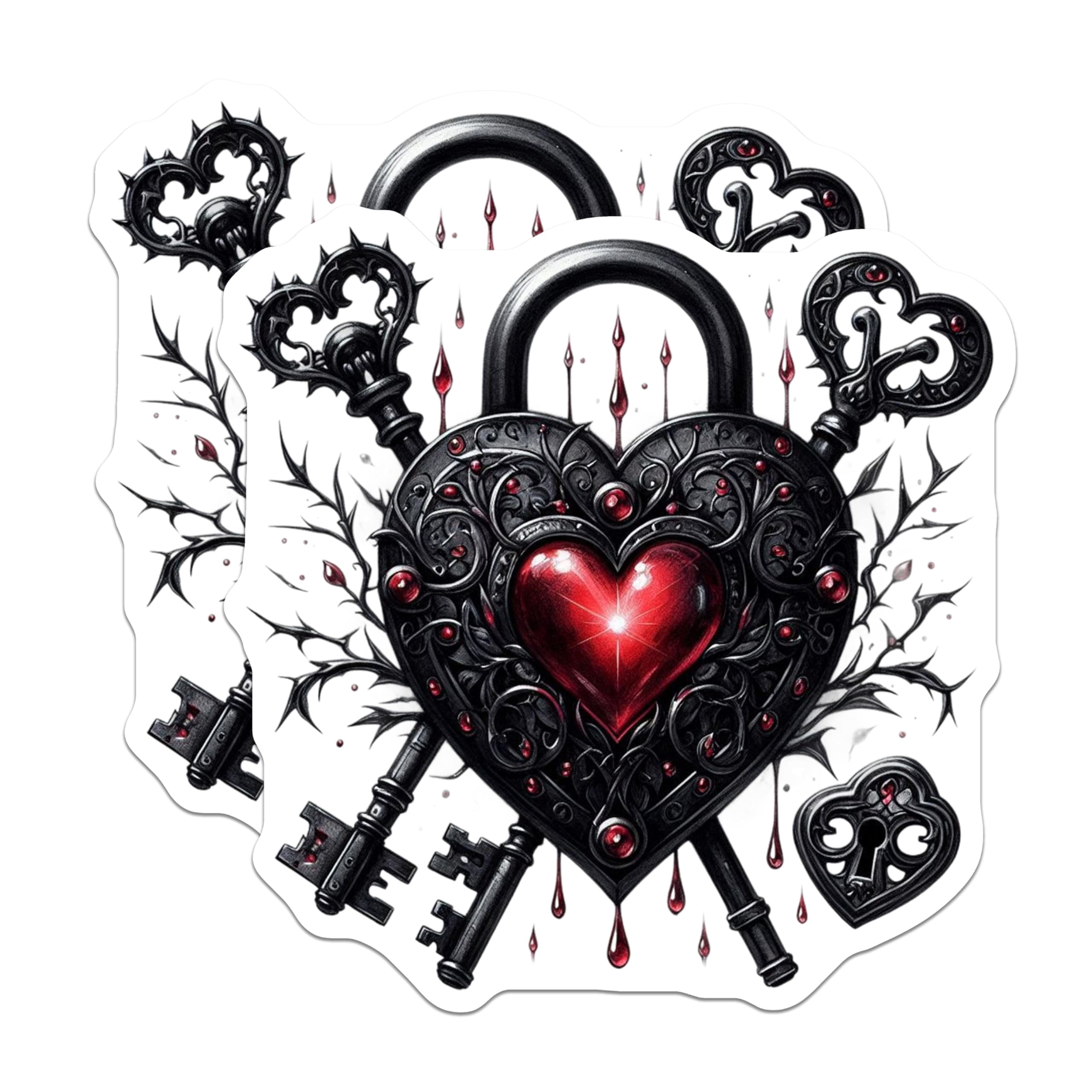 (2 Pack) Heart Lock Stickers - Gothic Keys - Dark Romance Stickers - 5 ...