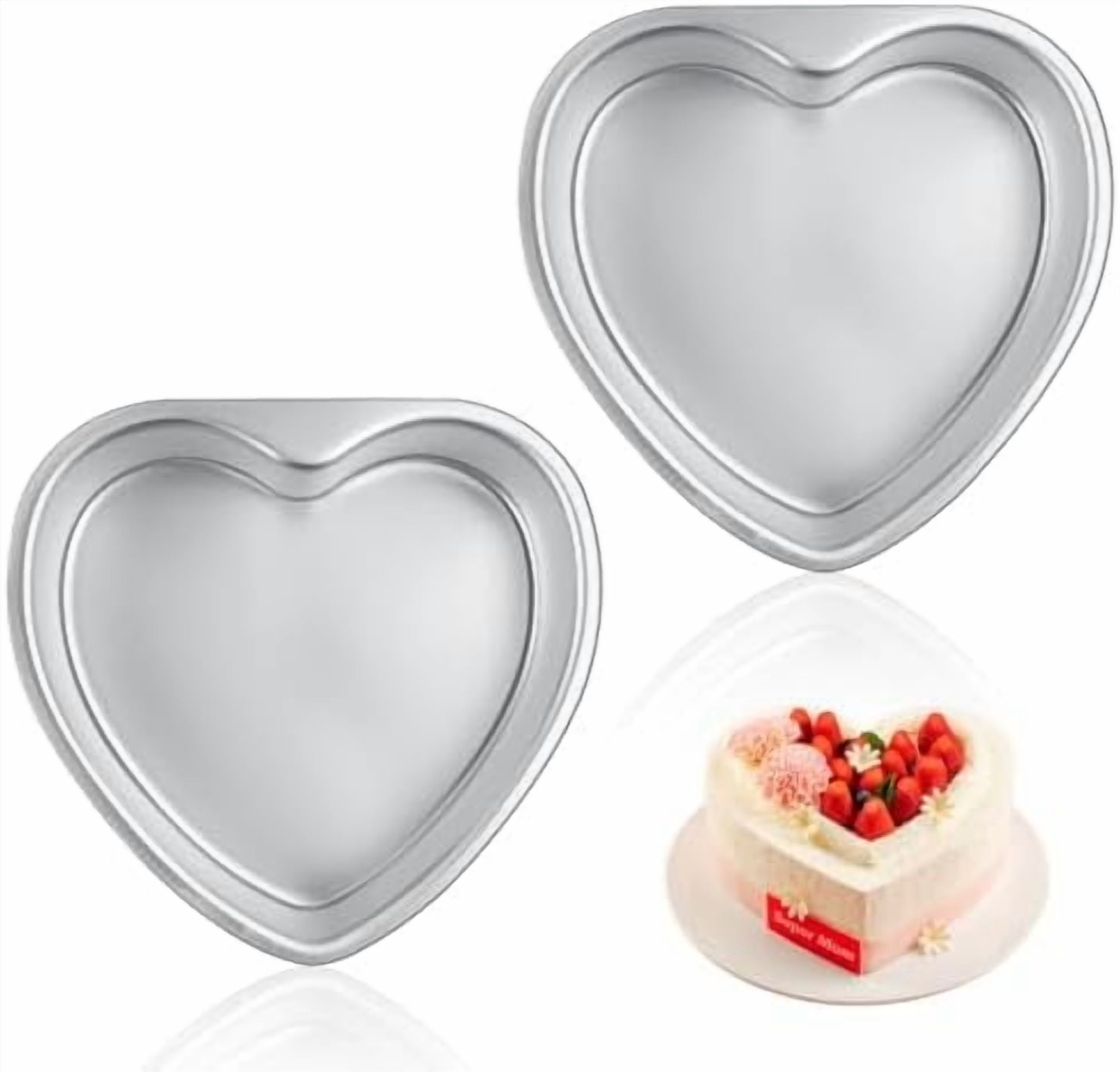 2 Pack Heart Shaped Cake Pans,10 Inch Aluminum Heart Cake Mold,Heat ...