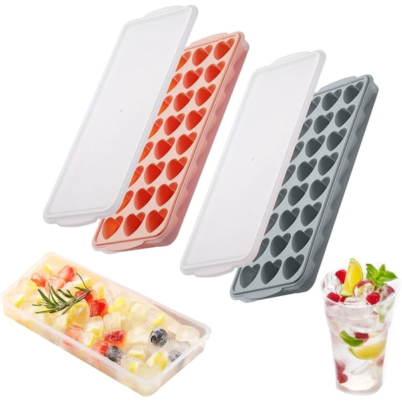 2 Pack Heart-Shaped Ice Cube Trays with lid and bin - 48 Holes Silicone ...