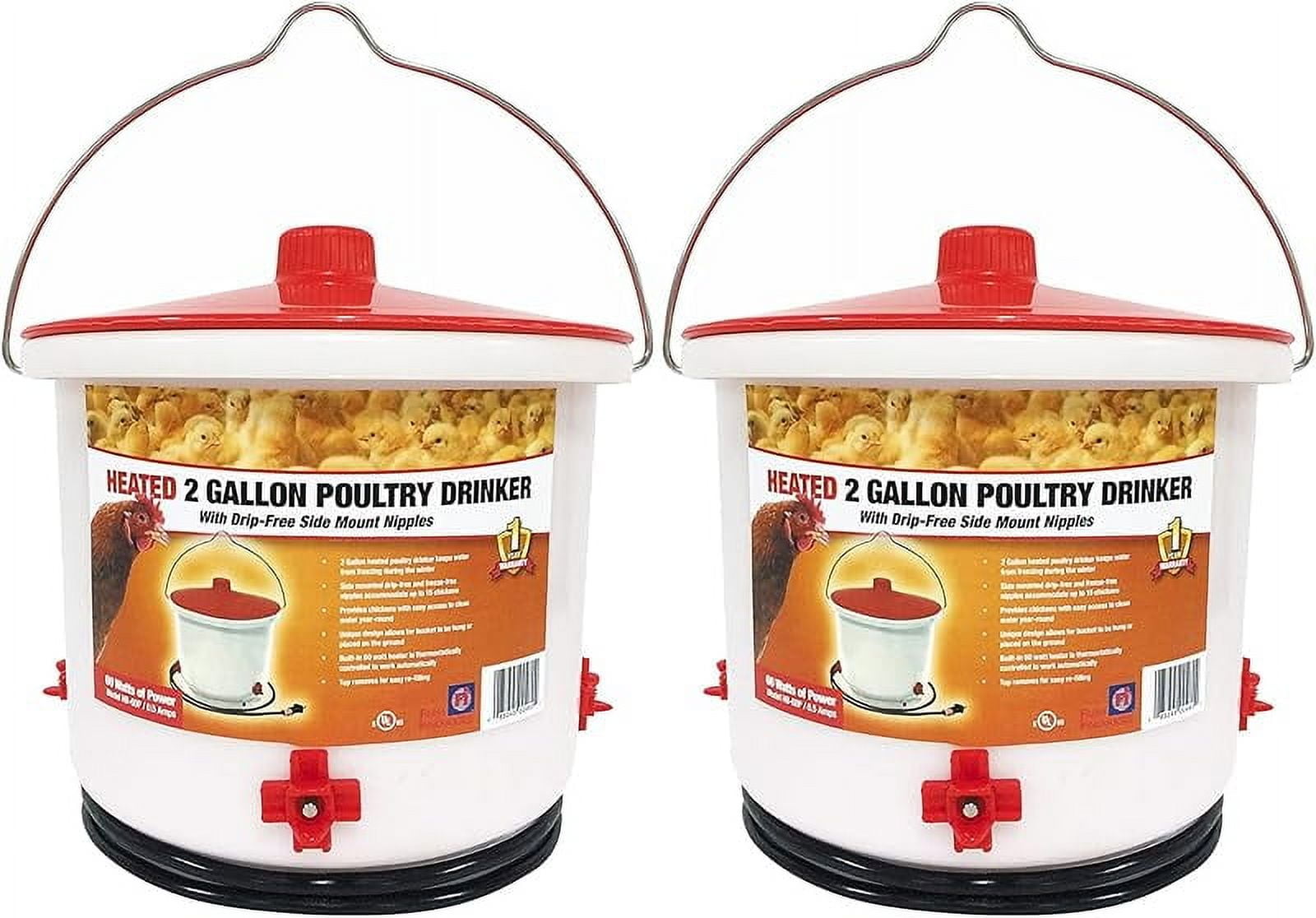 2 Pack Heated Chicken Waterer, Poultry Drinker Bucket, 2 Gallon ...