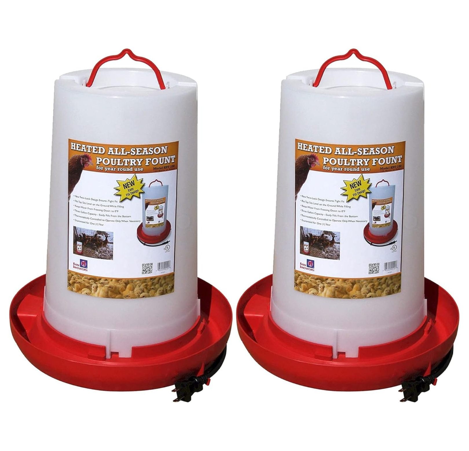 2 Pack Heated Chicken Waterer, Poultry Water Fountain, 3 Gallon ...