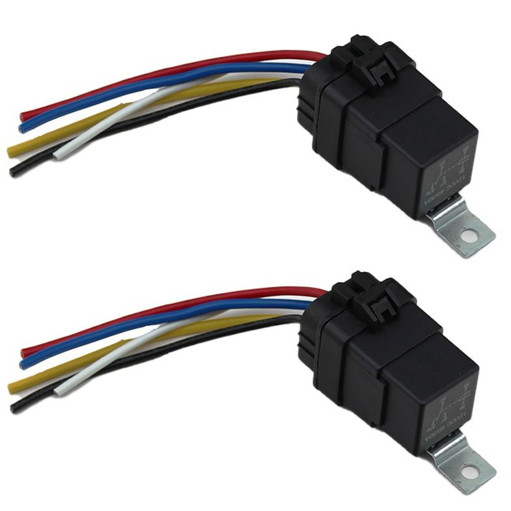 2 Pack - Waterproof 5 Pin Relay & Socket w/Wiring Harness 40 Amp 12 ...