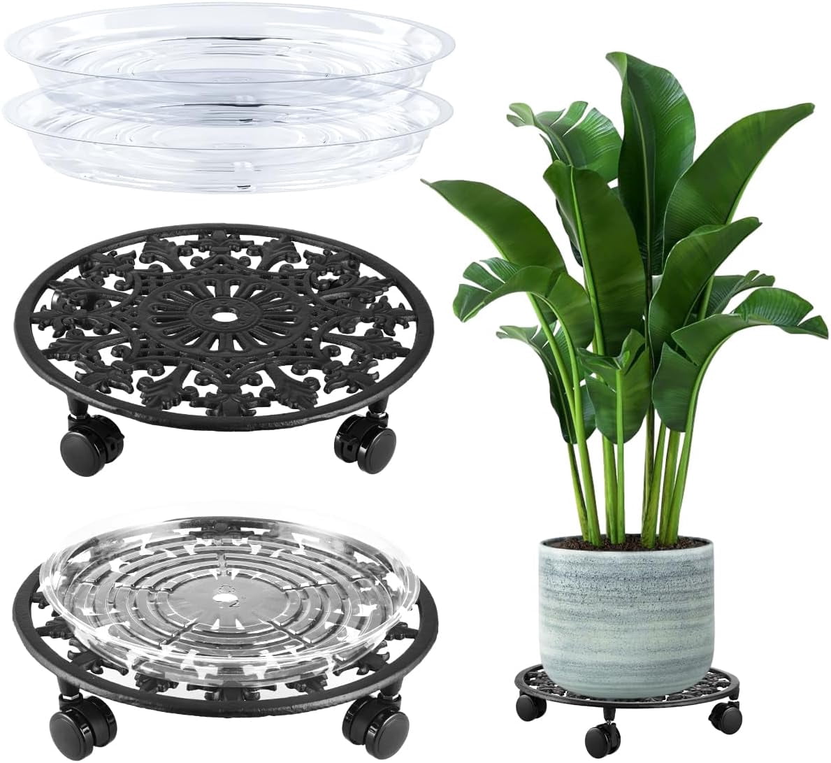 2 Pack Heavy Duty 14 Inch Metal Plant Stand with wheels - Wrought Iron ...