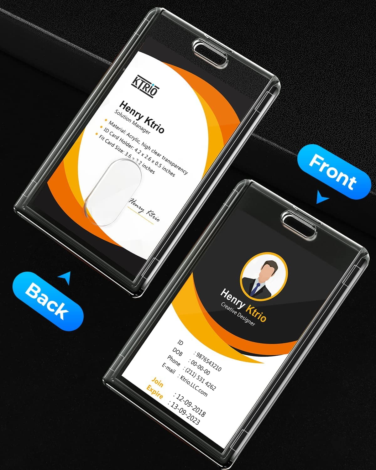 2 Pack Heavy Duty 2-Card Badge Holder, Clear Acrylic ID Card Holder ...