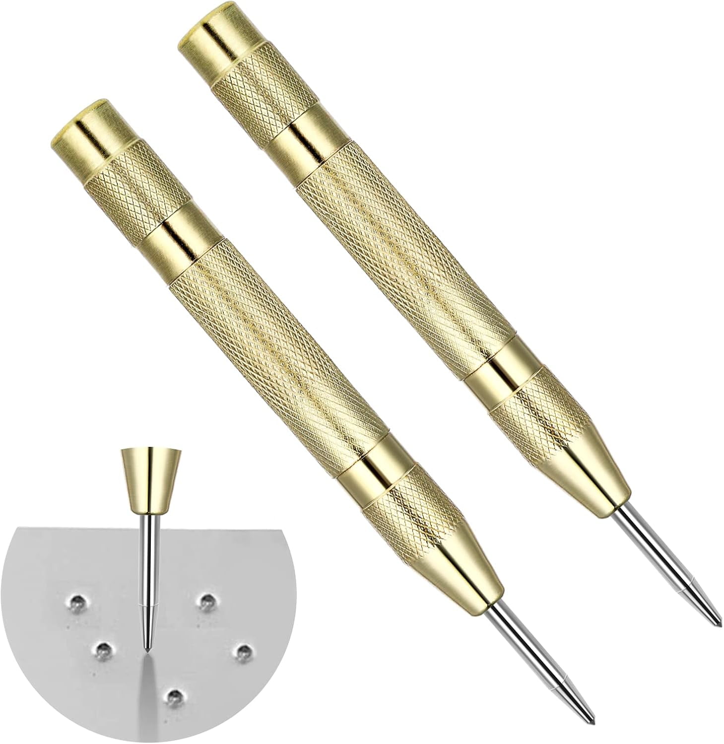 2 Pack Heavy Duty Automatic Center Punch With One-Hand Adjustable Spring Impact, Spring Tension ...