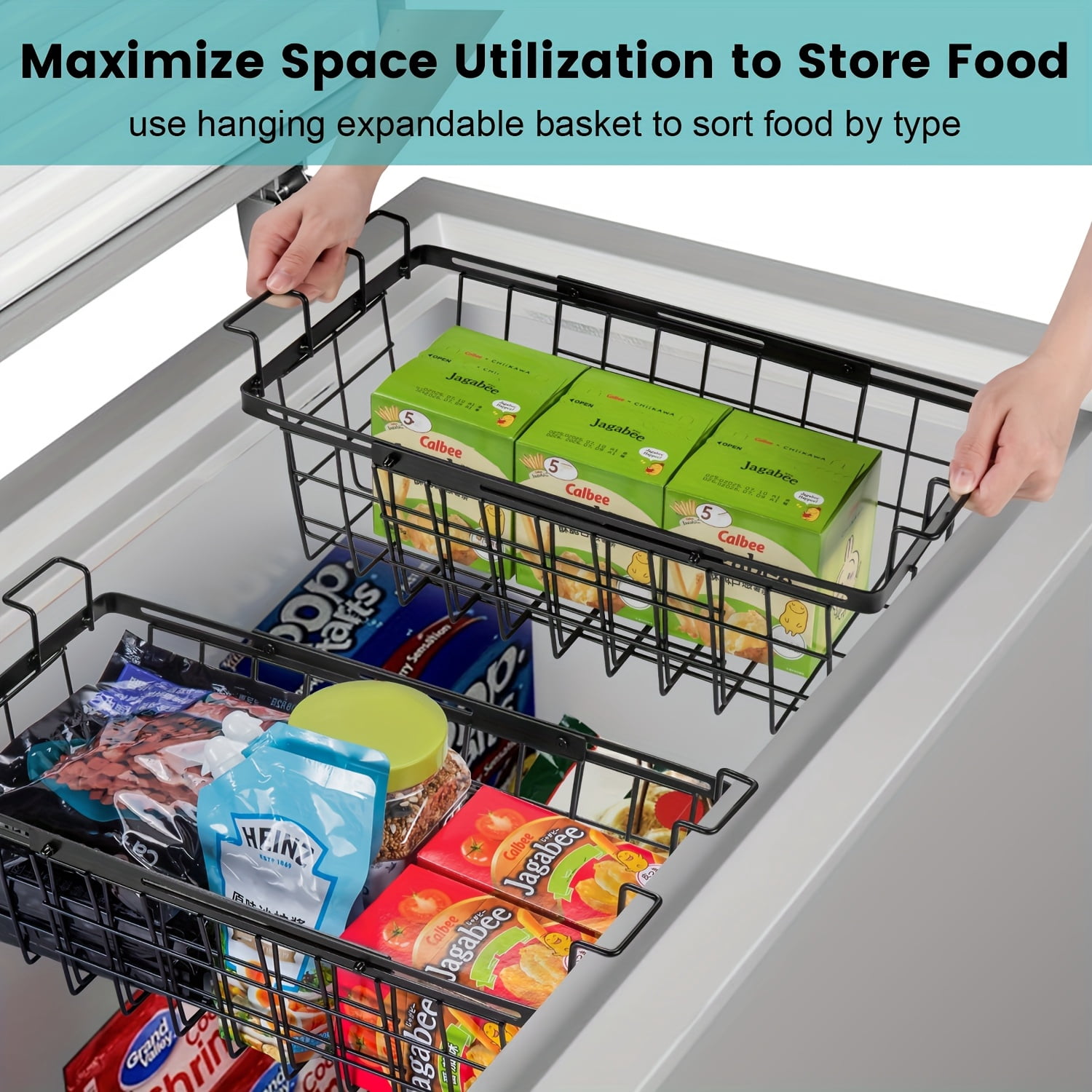 2-Pack Heavy-Duty Expandable Freezer Organizer Bins with Hanging System ...