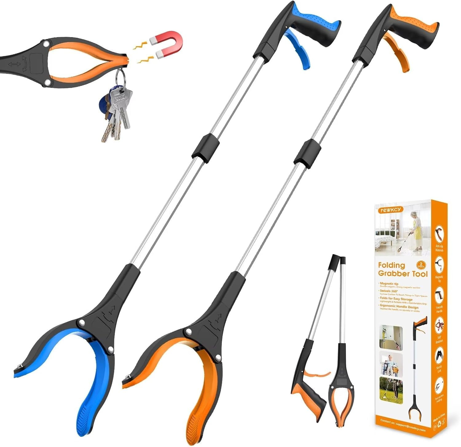 2-Pack Heavy Duty Grabber Reacher Tool – 32" Foldable Pickup Tool with ...
