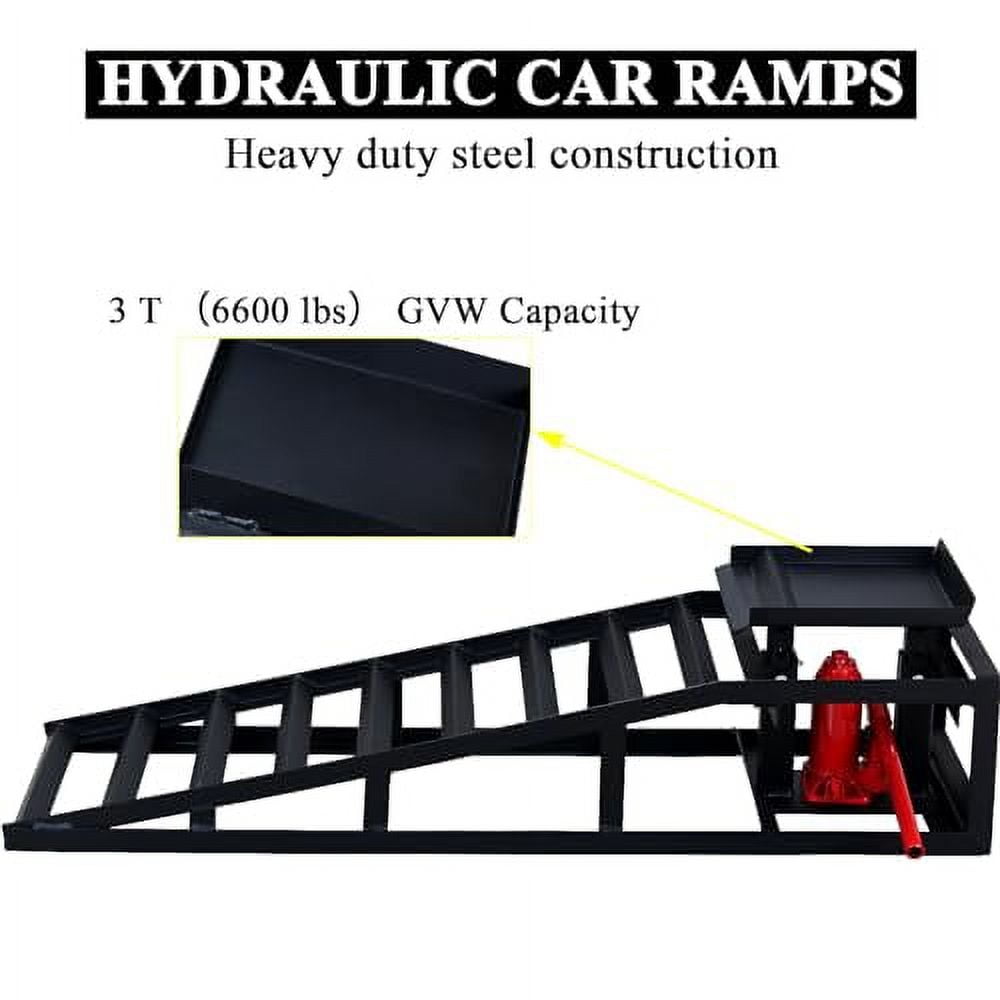 2 Pack Heavy Duty Hydraulic Car Ramps, 3T 6600lbs Capacity Low Profile ...