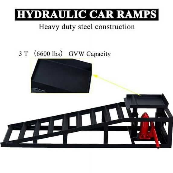 2 Pack Heavy Duty Hydraulic Car Ramps, 3T 6600lbs Capacity Low Profile ...