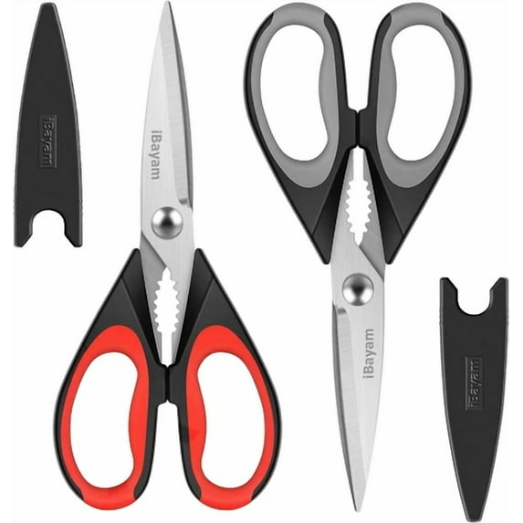 2 Pack Heavy Duty Kitchen Scissors Super Sharp Comfort Grip Kitchen ...