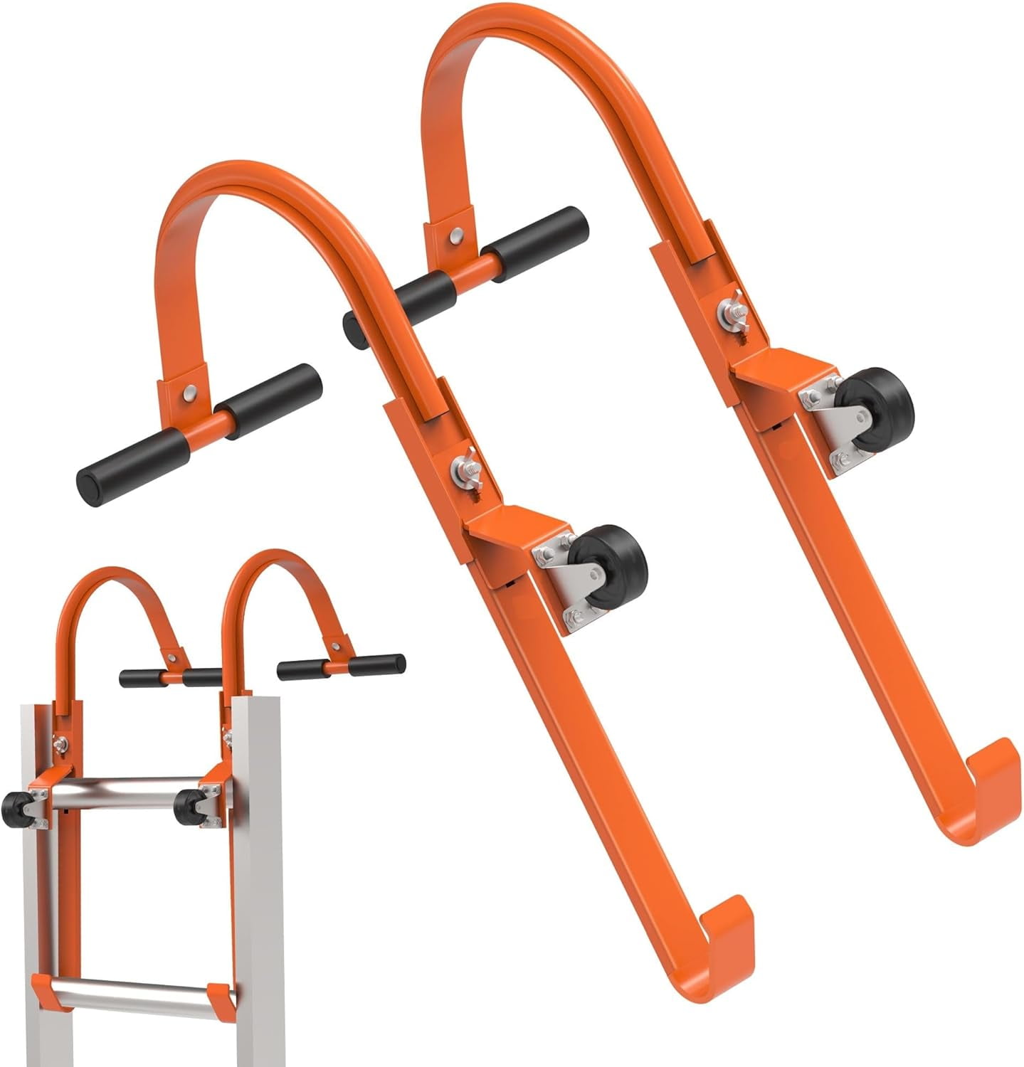 2 Pack Heavy Duty Ladder Roof Hook with Wheel Rubber Grip T-Bar for ...