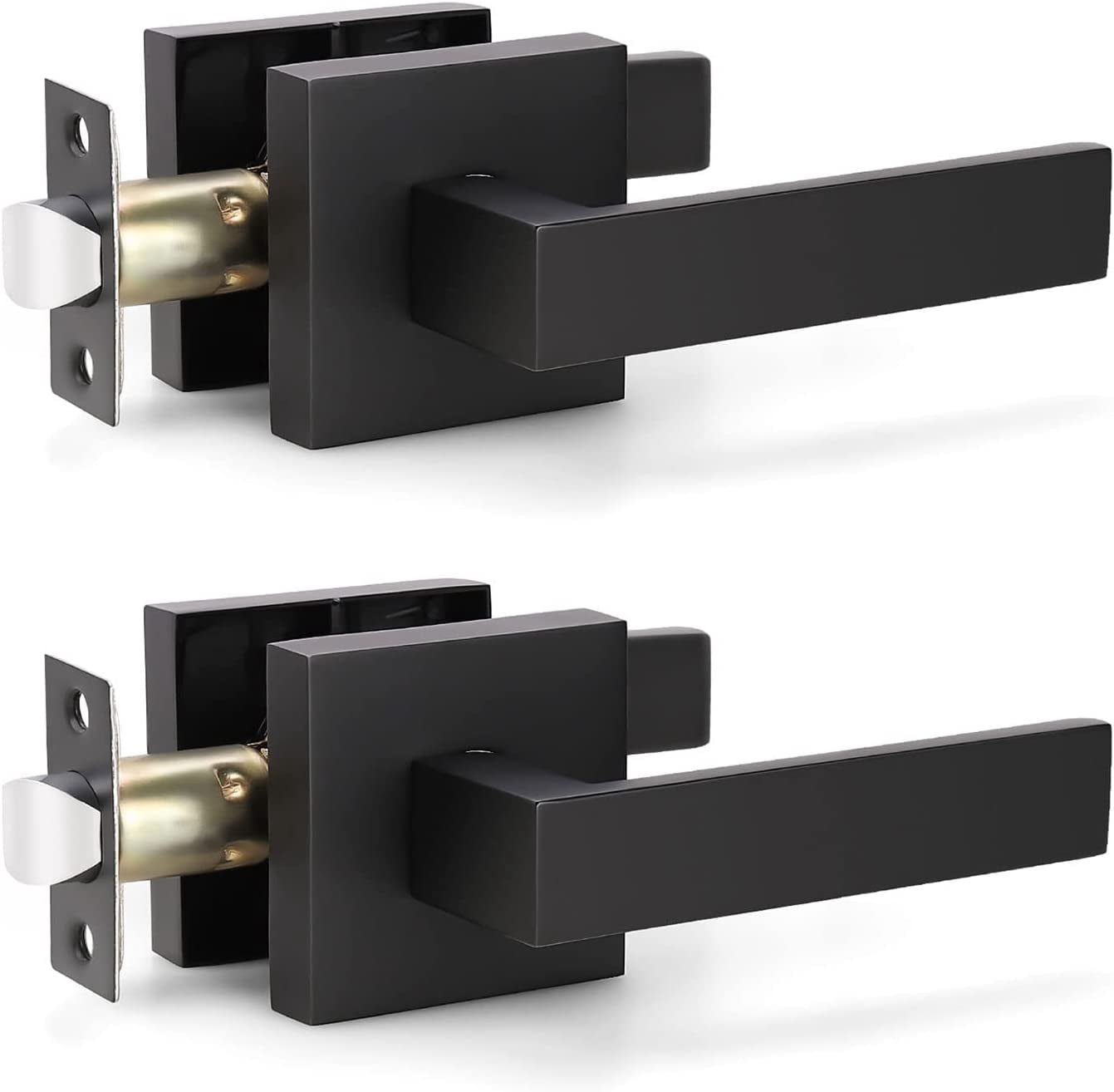2 Pack Heavy Duty Matte Black Door Handle Levers, Modern Reversible ...